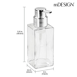 mDesign Modern Square Glass Refillable Foaming Hand Soap Dispenser Pump Bottle for Bathroom Vanities or Kitchen Sink, Countertops - Clear/Chrome