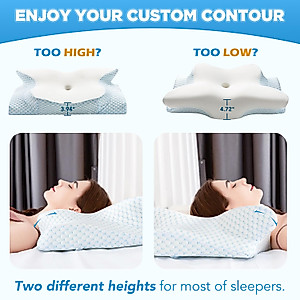 Cool Cervical Neck Pillow for Pain Relief, Ergonomic Contour Side Sleeper Pillow for Adults, Orthopedic Memory Foam Back Stomach Sleepers, 2 in 1 Stomach Sleeping Blue