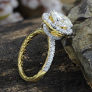 SAVEARTH DIAMONDS Oval & Round Cut Lab Created Moissanite Diamond Solitaire Halo Engagement Ring In 14K Yellow Gold Over Sterling Silver (1.90 Carat) Ring Size -7