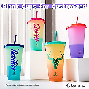 Befano Color Changing Cups, 24oz Reusable Plastic Cups with Lids and Straws for Adults and Kids, Bulk Tumblers for Iced Coffee Tea and Smoothie, To go Summer Cups for Party and Travel -4 Pack
