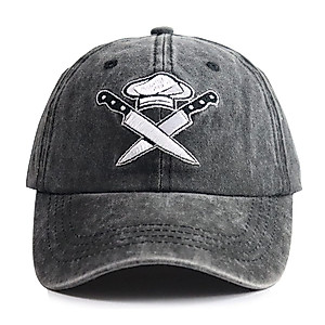 Unisex Skull-Chef Cooking Skull Vintage Jeans Adjustable Embroidered Baseball Cap Cotton Denim Dad Hat (Chef Hat Knives)