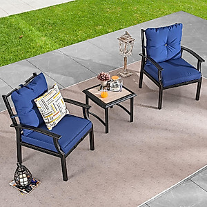 PatioFestival 3 Pieces Patio Bistro Set Outdoor Furniture Set with Coffee Table Patio Single Chairs with Cushion,for Poolside, Garden, Balcony(Bule)