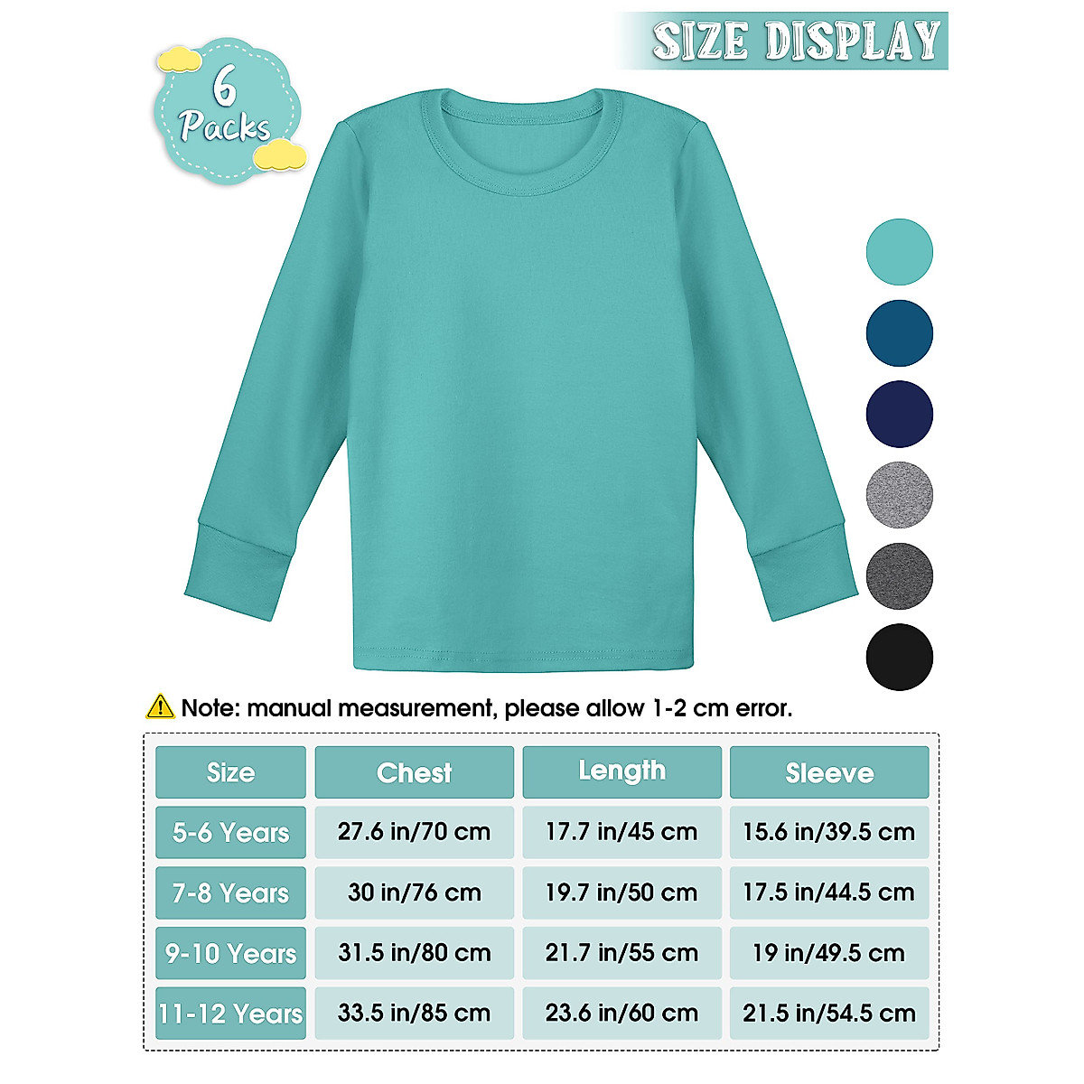 Cooraby 6 Pack Girls Boys Athletic Performance Long Sleeve Shirt Tops Kids Thermal Stretch Undershirt Moisture Wicking Top