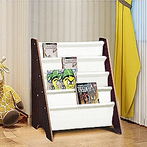 Yescom Kids Book Shelf Sling Storage Rack Organizer Bookcase Display Holder Walnut