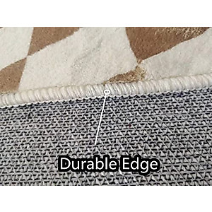 Beige and White Buffalo Plaid Checkered Area Rug for Living Room 4x6fr Funky 70s Game Room Throw Rugs Wavy Checkered Rug Premium Shag Dining Room Carpet Big Dorm Apartment Mat