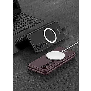 Ultra Slim Magnetic Wireless Charging Case with Glass Screen Protector for Samsung Galaxy Z Fold 3 5G 2021 Shockproof Anti-Scratch Full Cover Case(Gold)