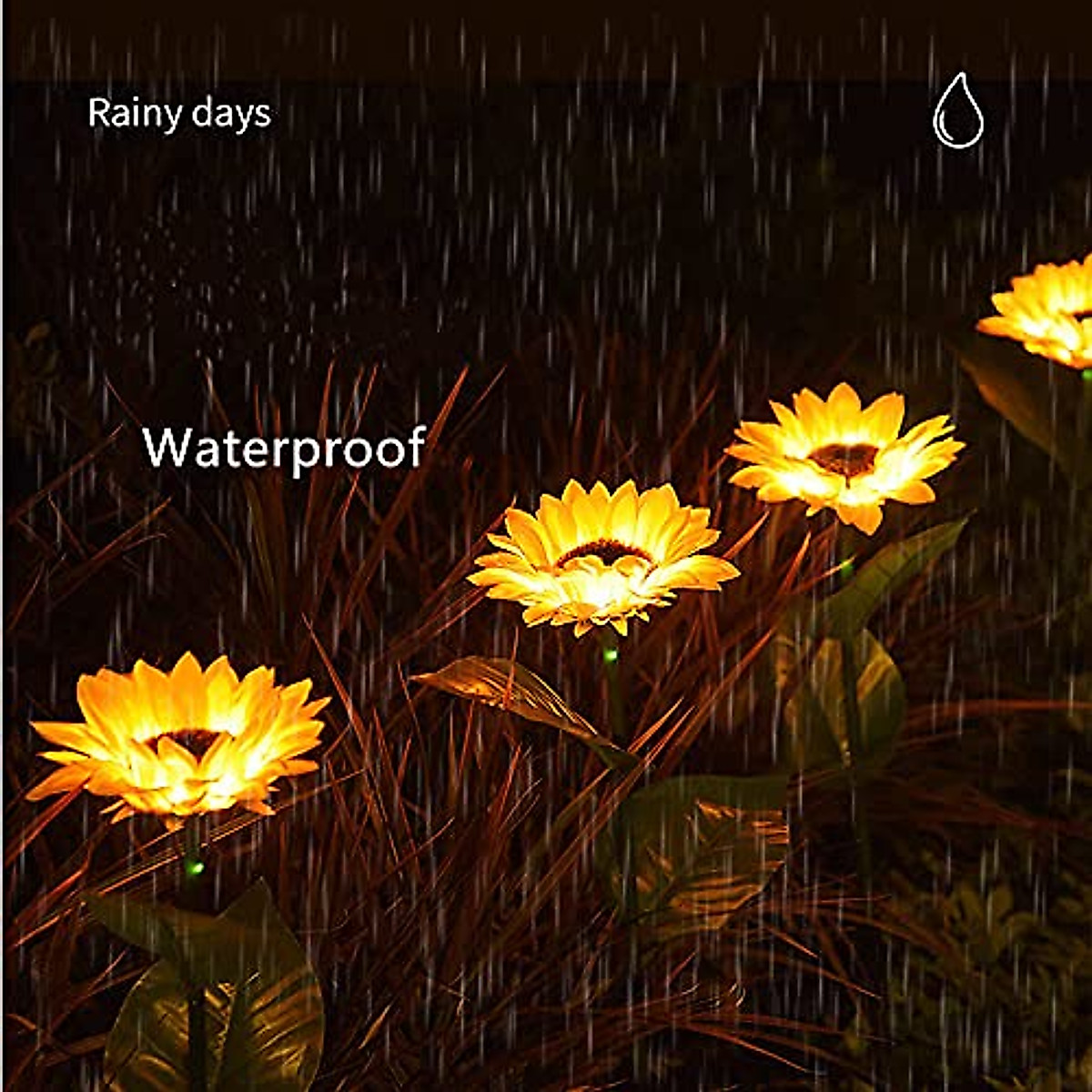 Solar Lights Outdoor Waterproof Led Lights Artificial Flowers Landscape Lights for Patio Party Decorations Yard Garden Décor (Sunflower)