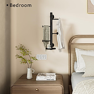 RCHYFEED Coat Rack Wall Mount, Vertical Coat Tree for Wall 16.9 Inch, Metal Modern Wall Hat Rack for Jackets, Bags, Hats, Swivel Coat Hanger with 6 Branches Key Tray for Entryway Living Room