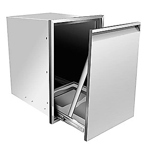 KODOM Built-in Double Trash Drawer Pull-Out Tray Outdoor Kitchen Stainless Steel Trash Drawer Storage Two Trash Bins for BBQ Island Grill Station(20" W x 27" H x 24" D)