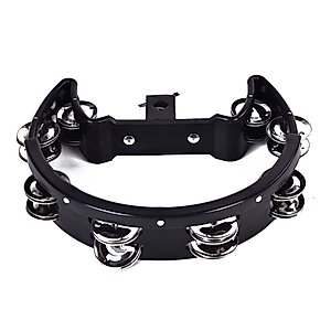 Drum Set Tambourine with Mounting Eye Bolt,Hi Hat tambourine(Black,Red) (8 double rows of jingles, Black)