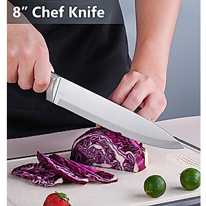 9Pcs White Kitchen Knife Set, DUFEIMOY Chef Knife Set Professional, Stainless Steel Knife Block Set with Scissors, Peeler and Knife Sharpener Rod for Cooking Meat Cutting