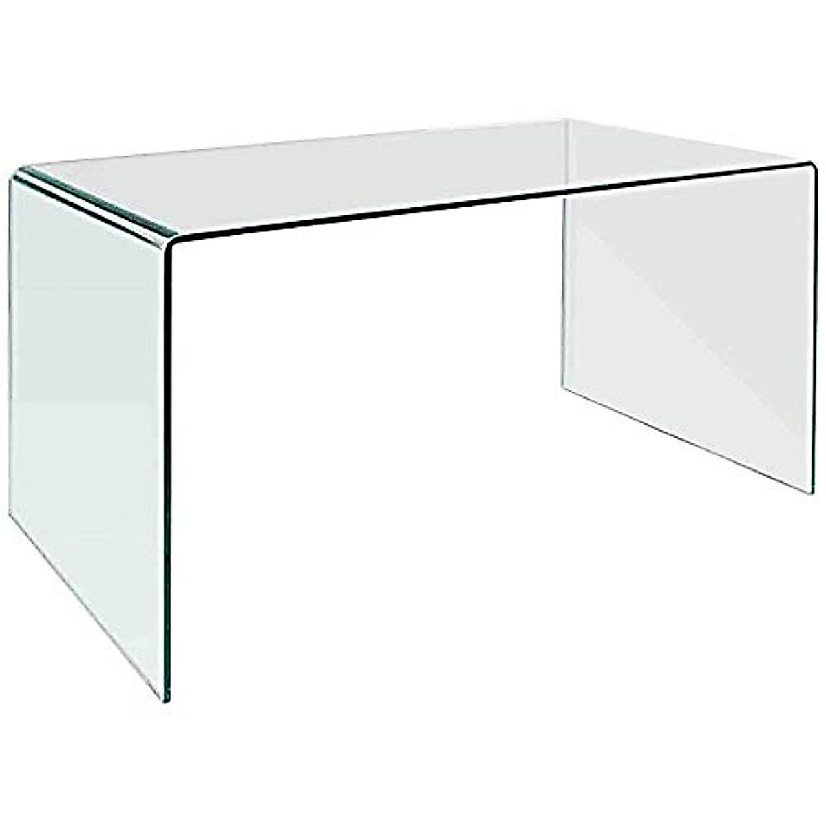 Neos Modern Furniture Bent Glass Computer Desk Contemporary Rectangular Shaped PC Laptop Workstation Study Table Home Office Writing for Small Spaces, Better Than Acrylic or Lucite, 50" L, Clear