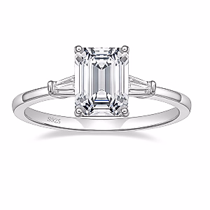 EAMTI 3CT 925 Sterling Silver Engagement Rings 3-Stone Emerald Cut Cubic Zirconia CZ Wedding Promise Rings for Her Wedding Bands for Women Size 6