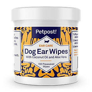 Petpost | Dog Ear Cleaner Wipes - Ultra Soft Cotton Pads in Coconut Oil Aloe Solution - Dog Ear Rinse & Cleanser 100 ct.