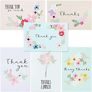 72 Pack Thank You Postcards, Floral Note Cards for Wedding, Bridal Shower, Baby Shower, 4x6 in