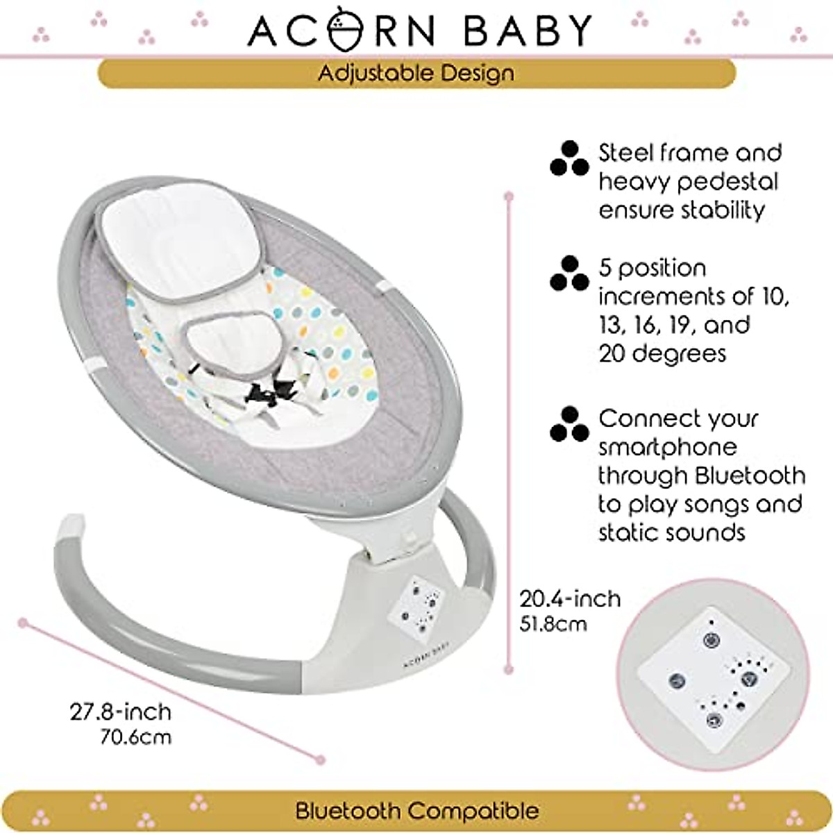 Acorn Baby Electric Baby Swing Remote Control Portable Baby Swing - Baby Rocker Swing with Music Speaker and Net Cover