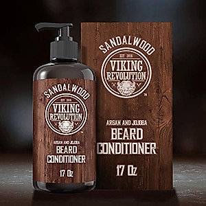 Viking Revolution Beard Conditioner w/Argan & Jojoba Oils - Softens & Strengthens - Sandalwood Scent - Beard Conditioner w/Beard Oil (17oz Conditioner)