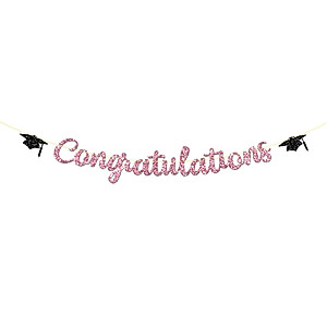 Congratulations Banner, High School/College Graduation Party Decoration, Congrats Grad Sign, Finally Done, Happy Graduation Party Bunting Decor for Boys Girls, Pink Glitter