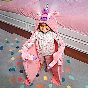 Bright Eyes Blanket 2023 Version Super Soft Blanket for Kids with LED Lights - Hooded Blanket, Robe, Comfy Throw Blanket, Unicorn; Warm Fuzzy Blanket, Animal Blanket, Machine Washable