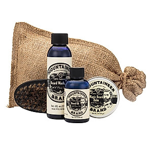 Mountaineer Brand Beard Grooming Care Kit for Men, Beard Oil (2oz), Conditioning Balm (2oz), Wash (4oz), Brush, WV Pine Tar Scent