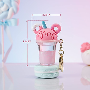 YOU WIZV Liquid Keychain, Kawaii Cute Donut Charms for Backpacks, Aesthetic Bubble Tea Boba Water Keychain for Girls, Kids,Women, Daughters, Boys（Pink Keychain）