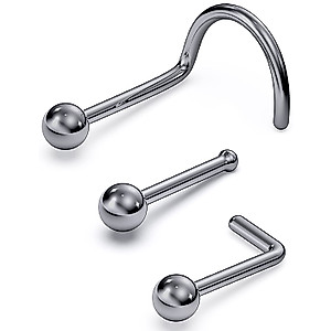 Prjndjw Grade 23 Titanium Nose Rings 20G Nose Studs Straight L shape Twist of Bend Nose Piercing for Women Body Piercing Jewelry