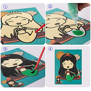 Zddaoole 32 PCS Art Sand Kits,12 Color Art Sand kit Scenic Sand with 20 Sheets Sand Art Painting Cards Set,DIY Sand Arts and Crafts Kit,1.25oz Bottles