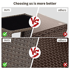 Elepude Outdoor Side Table Wicker Rattan Side Tables, End Table for Patio with Glass Top Rattan Storage for Patio Courtyard Balcony