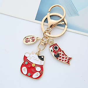 jojofuny 2pcs keychain accessories japanese lucky cat keychain cute maneki neko key ring chinese fortune pendants keychain bag purse charm ornament for wealth blue keychain wallet red stuffed animals