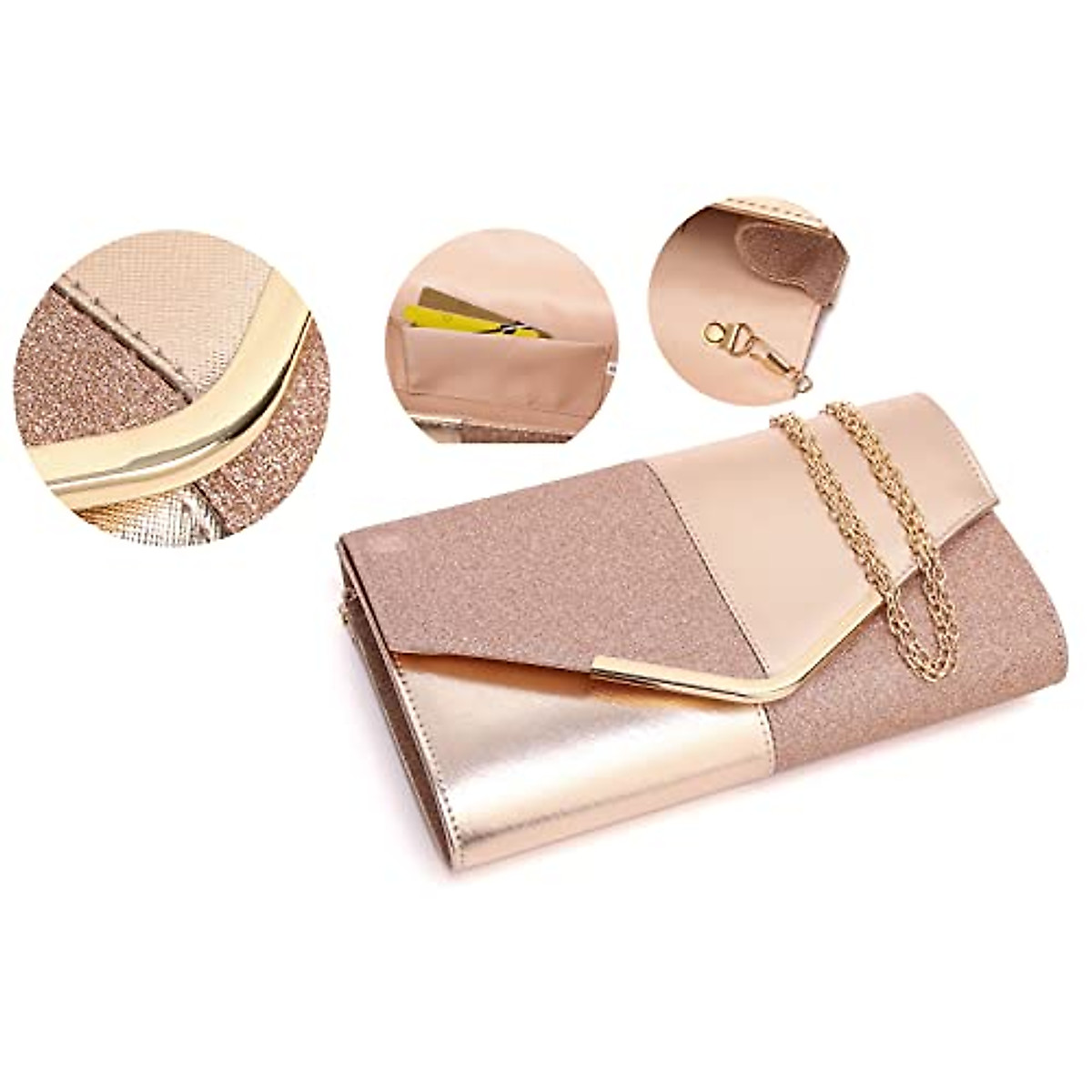 MUDUO Sequined PU Clutch Purse for Women Evening Bag Party Clutches Wedding Purses Cocktail Prom Handbags (Champagne Pink)