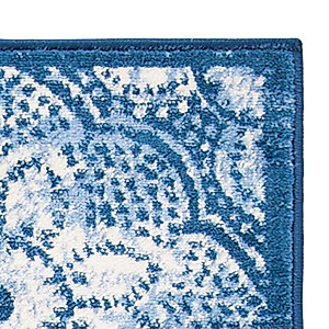 SAFAVIEH Brentwood Collection 9' x 12' Navy / Cream BNT862N Floral Distressed Non-Shedding Living Room Bedroom Dining Home Office Area Rug