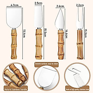 16 Piece Cheese Knives Set with Bamboo Handle Mini Stainless Steel Cheese Knife with 4 Heart Knives 4 Chisel Knives 4 Cheese Forks 4 Pieces Cheese Applicators for Charcuterie Cheese Spreader Cutter