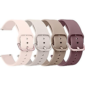 Meliya 4 Pack Watch Bands, 20mm 22mm Quick Release Soft Silicone Replacement Watch Strap for Women Men (20mm, Starlight+Smoke Purple+Milk Tea+Pink)