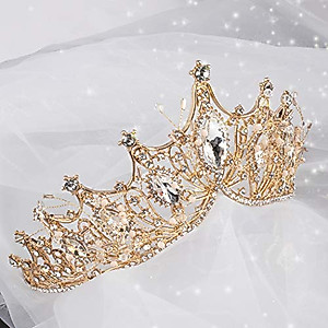 COCIDE Gold Crown for Women Baroque Queen Crown and Tiara for Girls Crystal Headband Mermaid Crown Princess Hair Accessories for Bride Birthday Party Bridesmaids Halloween Costume Cosplay