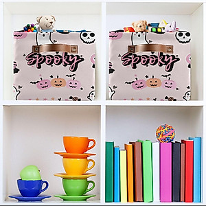 Sletend Foldable Canvas Storage Basket with Handles Halloween Cartoon Ghost Durable Storage Bin Organizer for Nursery Kids Shelves Desks Printed Canvas Storage Basket