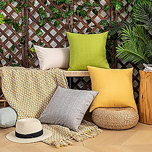 Kevin Textile Pack of 2 Decorative Outdoor Waterproof Pillow Covers Checkered Garden Cushion Sham Throw Pillowcase Shell for Patio Tent Couch 16x16 Inch Green