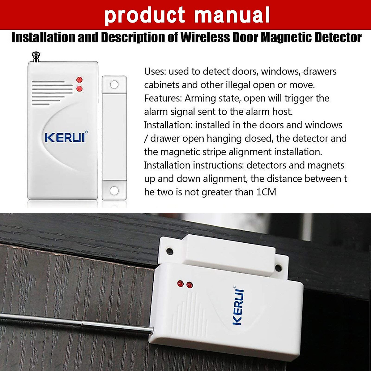 KERUI 433MHz Wireless Door/Window Magnetic Sensor for GSM Home Security Alarm Systems