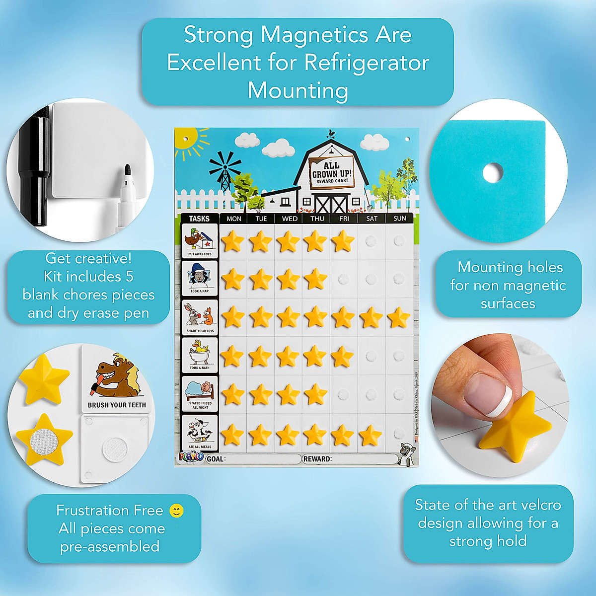Playco Reward Chart for Kids Chores, Behaviors, Responsibility, Routines - Pre Assembled - Magnetic - A Must Have for Your Parenting Toolkit