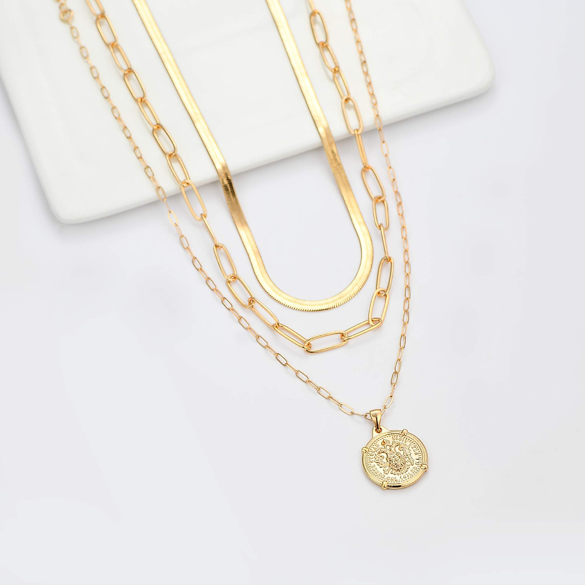 Hidepoo Gold Coin Pendant Necklaces for Women, 14K Gold Plated Dainty Coin Pedant Medallion Necklace Snake Chain Choker Necklace Gold Coin Necklaces for Women