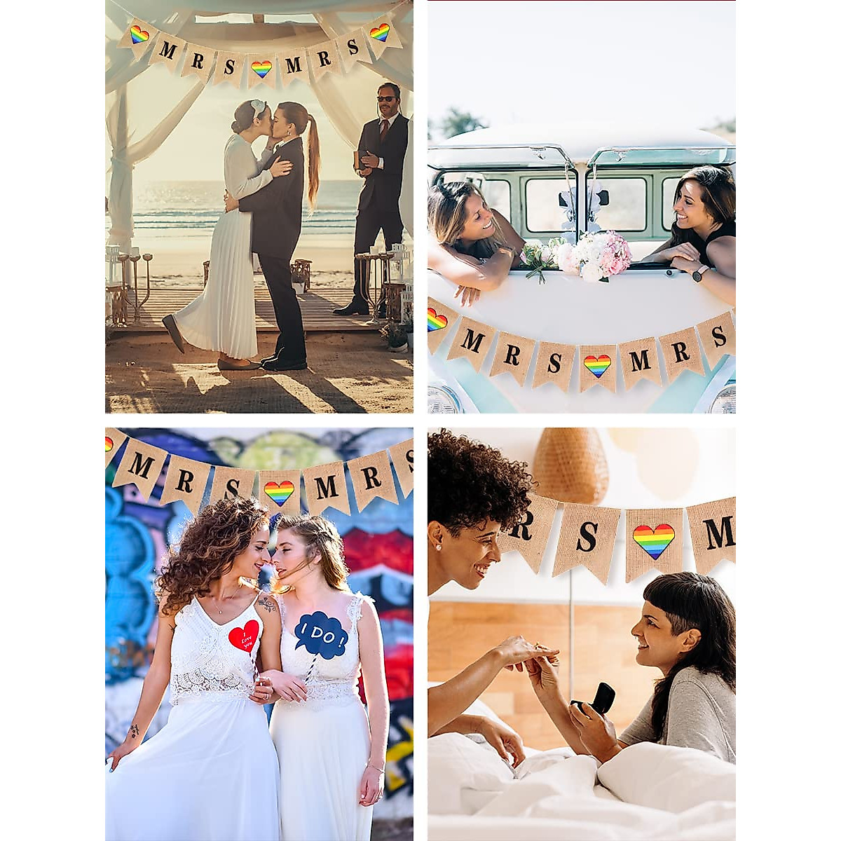 Mandala Crafts Burlap Mrs and Mrs Banner for Lesbian Wedding Decorations - Mrs & Mrs Sign for LGBT Wedding Decorations Lesbian Engagement Party Decorations