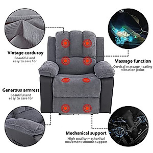 Corduroy + Black pu Ergonomic Electric Flat Sofa with 8-Point Massage and Heating Function, Thickened armrests and backrest Single Sofa Chair for The Elderly, Bedroom, Living Room (Gray)
