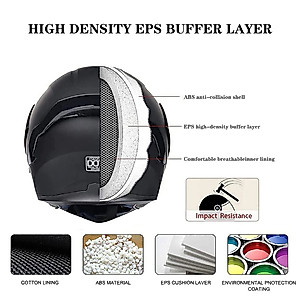 BDTOT Bluetooth Motorcycle Helmet, Full Face Flip Up, DOT Approved, Tail Wing Design, Noise Reduction, Anti-Fog Double Visor, Compatible with ATV, Color C