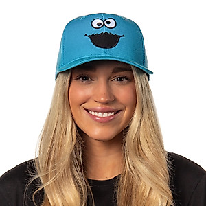 Sesame Street Cookie Monster Mens' Snapback Hat Adult Precurve Adjustable Cap | Perfect for Everyday Wear Blue