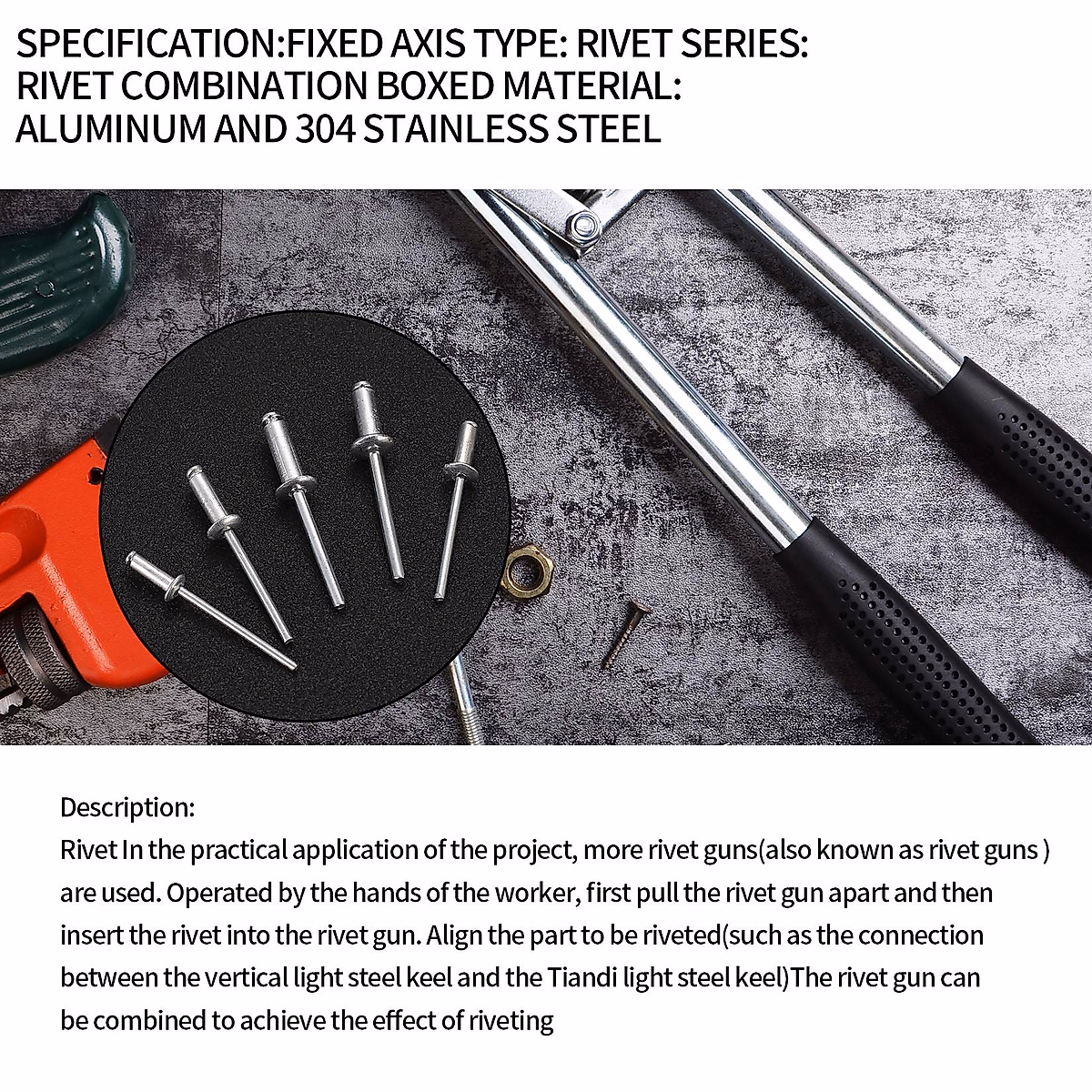 120 Pcs Aluminum Blind Rivets, Assorted Flange Blind Rivets Aluminium, M3.2/M4/M5 Head Rivets for Metal, Wood, Plastic