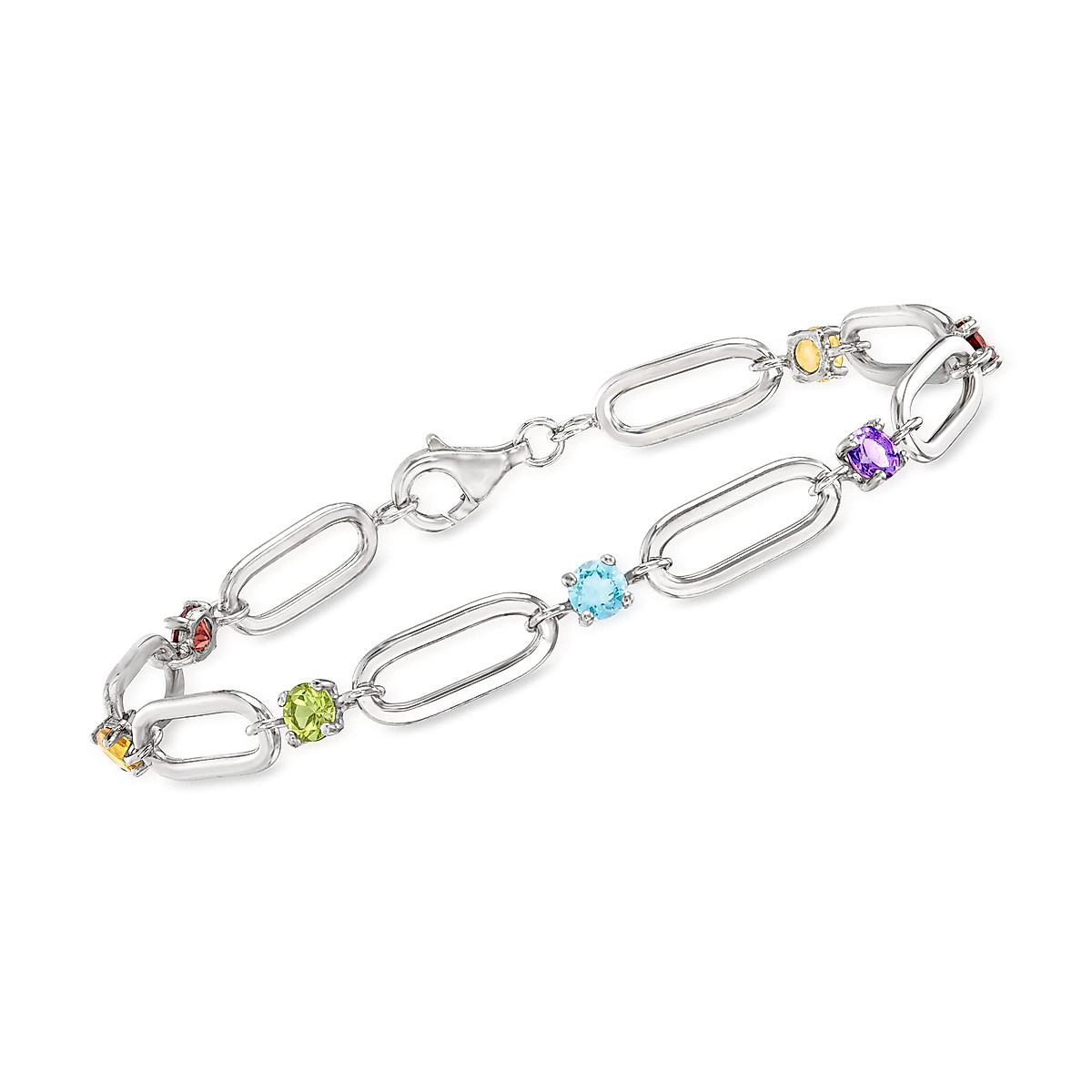 Ross-Simons 2.10 ct. t.w. Multi-Gemstone Paper Clip Link Bracelet in Sterling Silver. 8 inches
