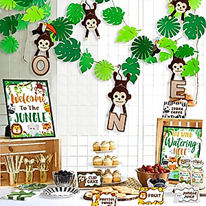 Pinkblume Felt Palm Leaves Monkey Bird Toucan Hanging Wall Decorations for Kids First Birthday Wild One 1st Tropical Jungle Safari Animal Party Banner Garland for Boys Baby Shower Living Room Bedroom