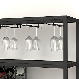 HSH Tall Bar Cabinet, Black Liquor Cabinet with Drawer, Large Modern Wine Cabinet with Storage Shelf and Wine Rack, Industrial Wood Coffee Bar Cabinet for Home Kitchen Living Room, Black Oak, 77 in