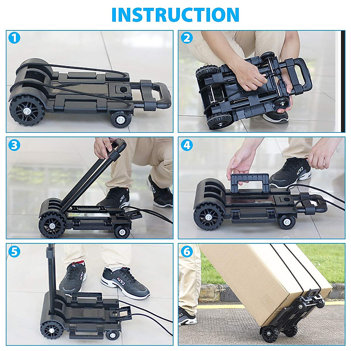 DricRoda Folding Hand Truck, 155lb Heavy Duty 4 Wheels Portable Luggage Cart, Lightweight Aluminum Foldable Carry-on Hand Trucks Dolly for Boxes and Parcels Moving, House or Office, Workshop Use