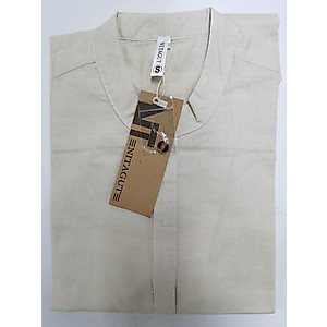 NITAGUT Men's Cotton Linen Blend Shirts , 01 Beige , US M/Chest 38-41