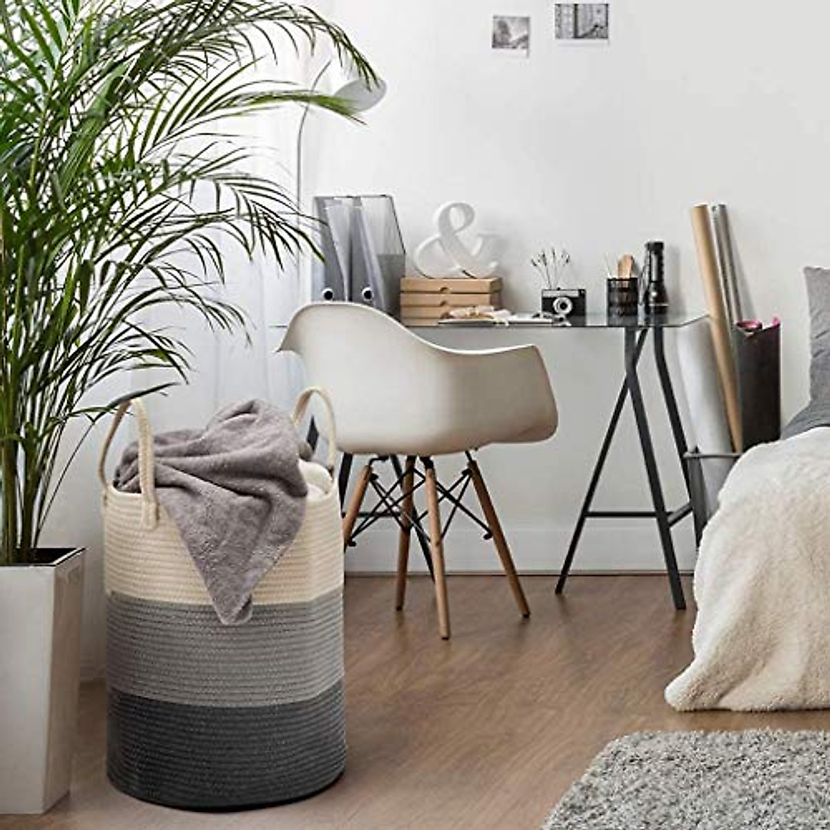 UXZDX Large Cotton Storage Basket Soft Laundry Basket Woven Cotton Storage Basket with Handle